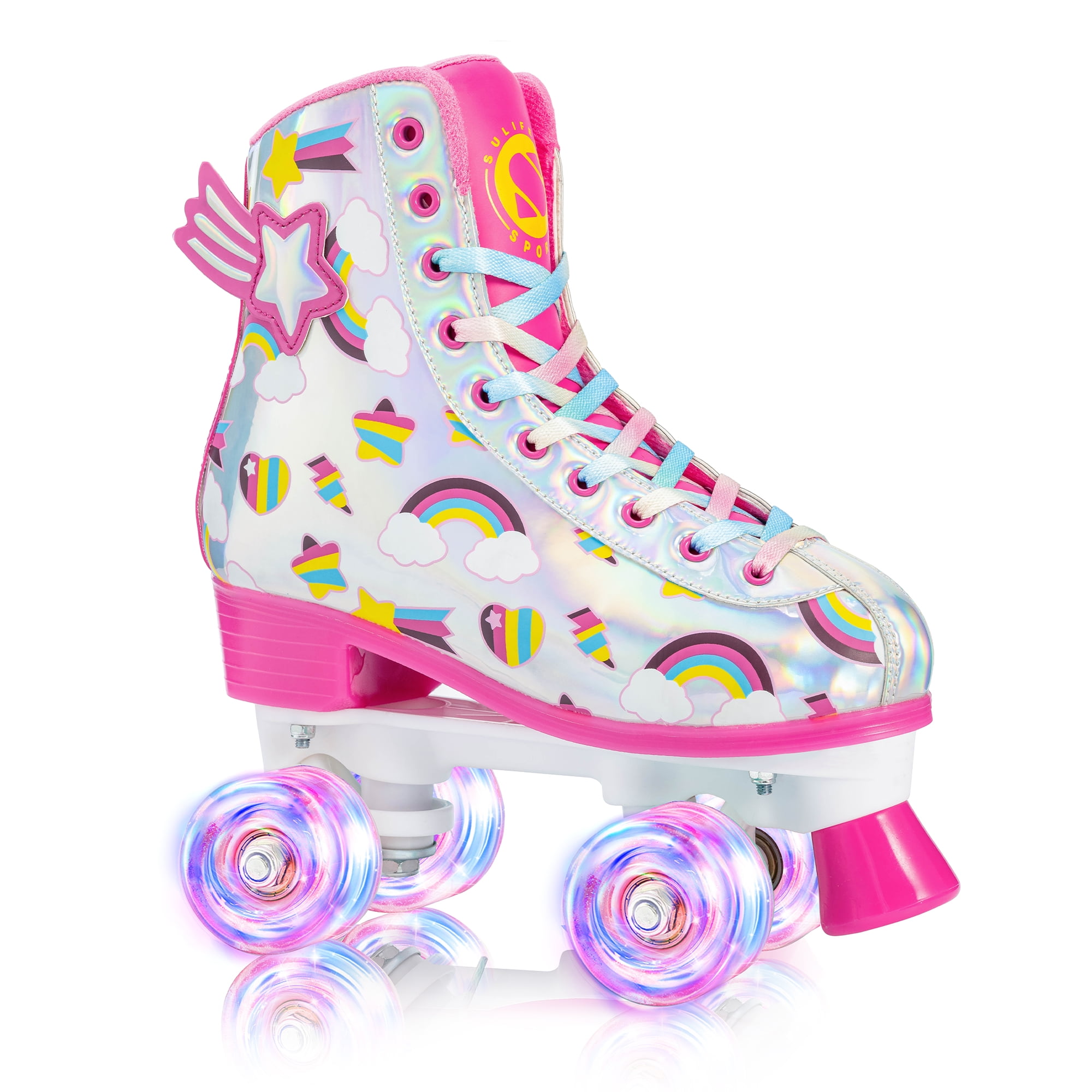 Roller Skates for Girls Light up Wheels Kids with High Top Reflective ...