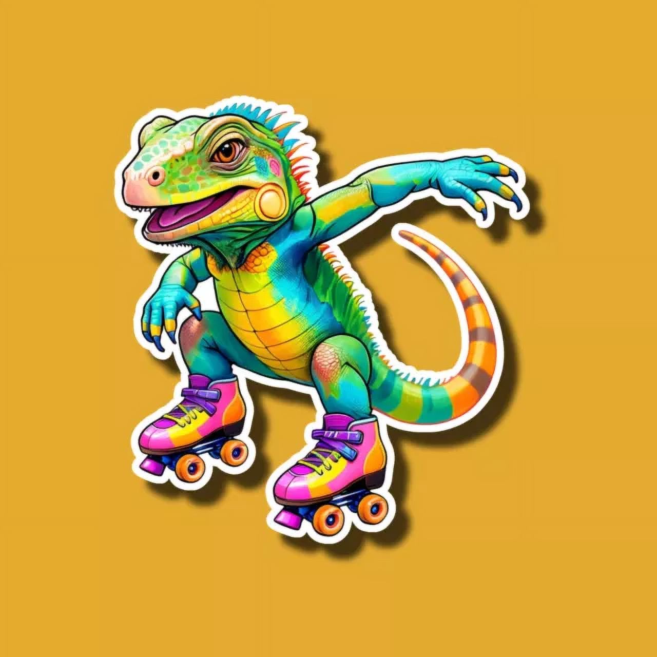 Roller Skating Iguana Quirky Reptile Fun Retro Syle Sticker Phone Decal ...