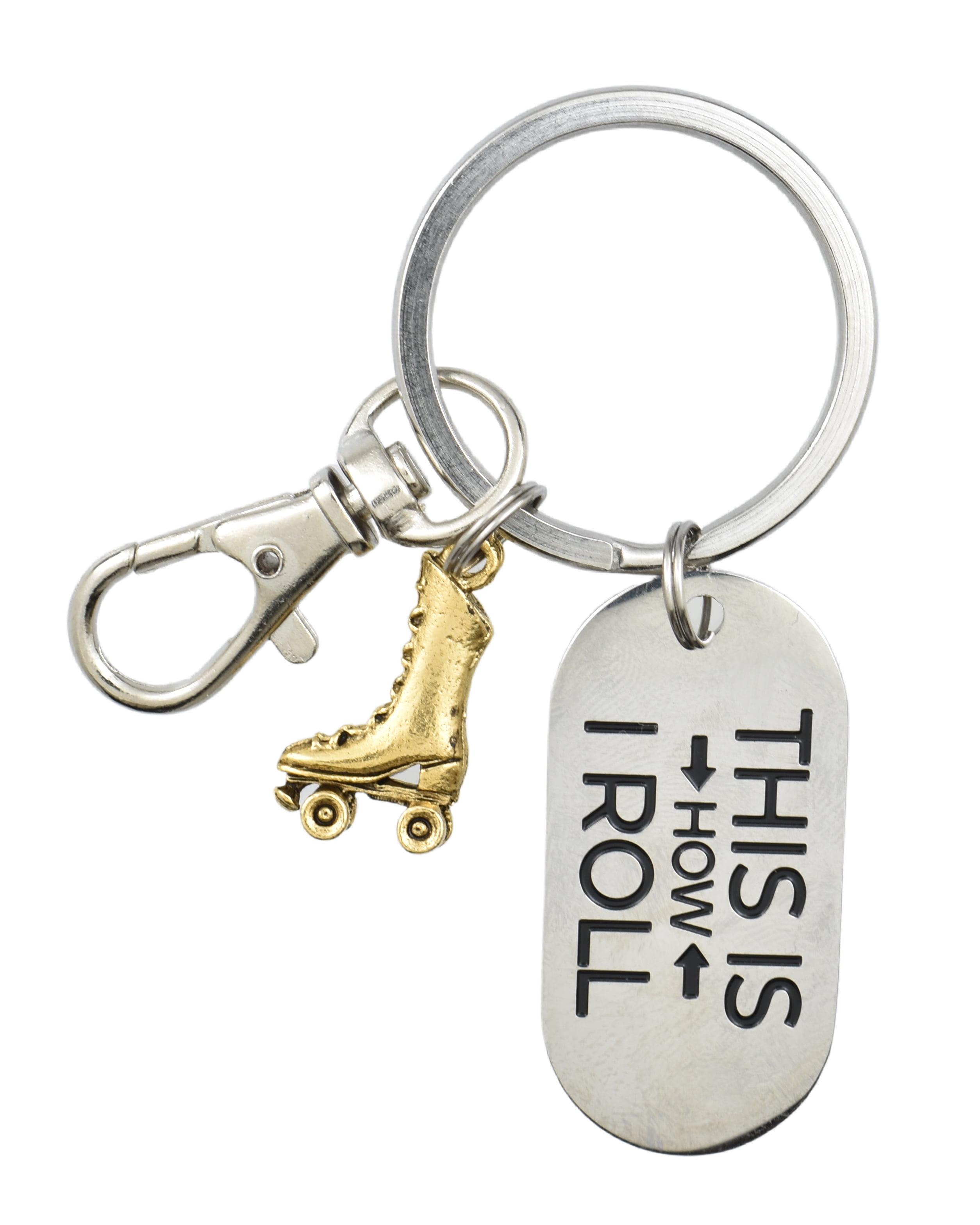 Roller Skating keychain with Gold Plated Pewter Roller Skates and Dog ...