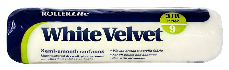 RollerLite White Velvet 9WV038 Roller Cover, 3/8 in Thick Nap, 9 in L ...
