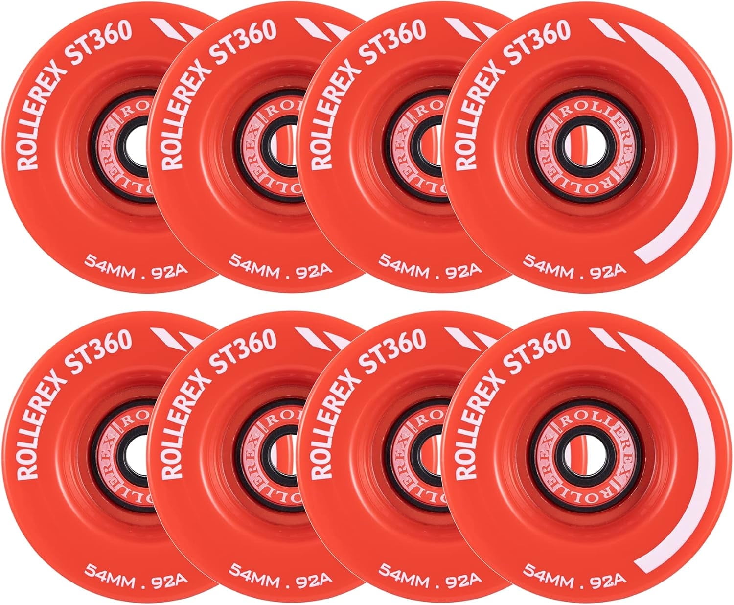 Rollerex ST360 92A 54mm x 32mm Roller Skate Wheels (8-Pack w/ Bearings, Spacers and Washers ...