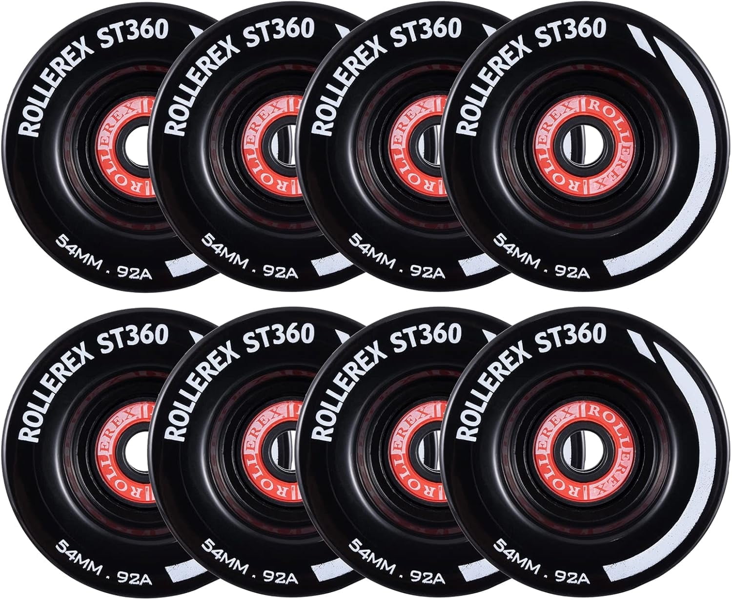 Rollerex ST360 92A 54mm x 32mm Roller Skate Wheels (8-Pack w/ Bearings ...
