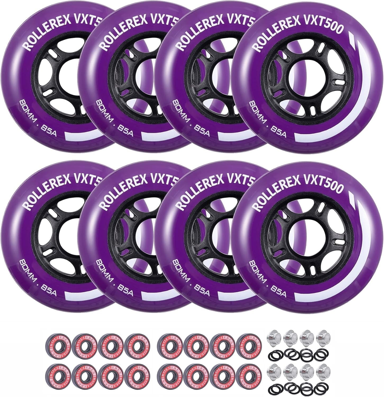 Rollerex VXT500 Inline Skate Wheels (8-Pack w/Bearings, spacers ...