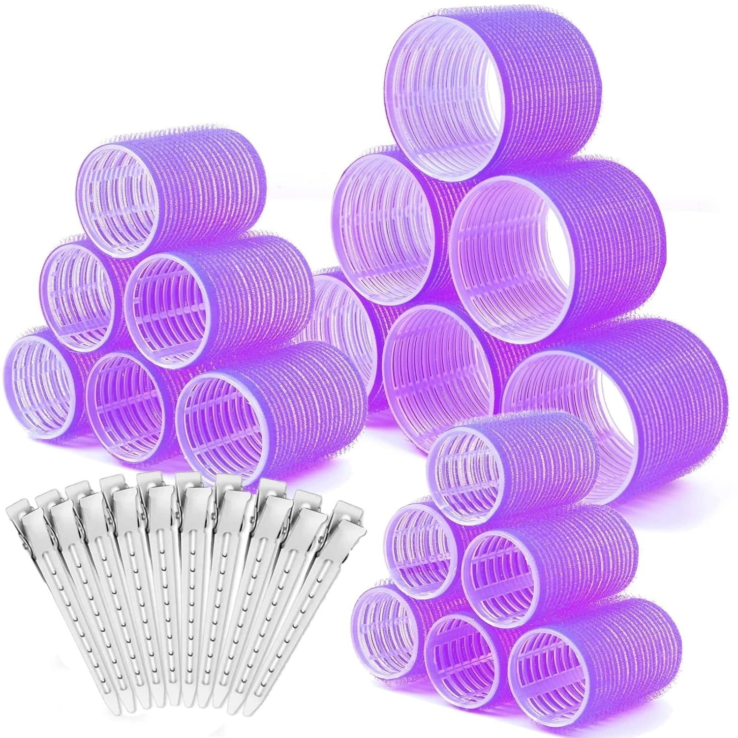 Rollers Hair Curlers,Hair Rollers Set, 3 Sizes with 10 Clips,Self Grip ...