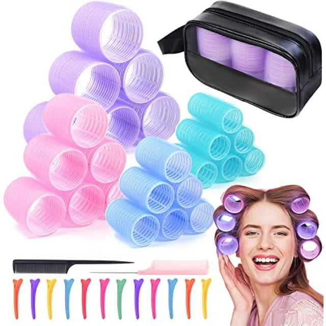 Rollers for Hair Curling,38Pcs Big Hair Rollers Set, Self-Grip Velcro Hair Rollers for Long Hair ...