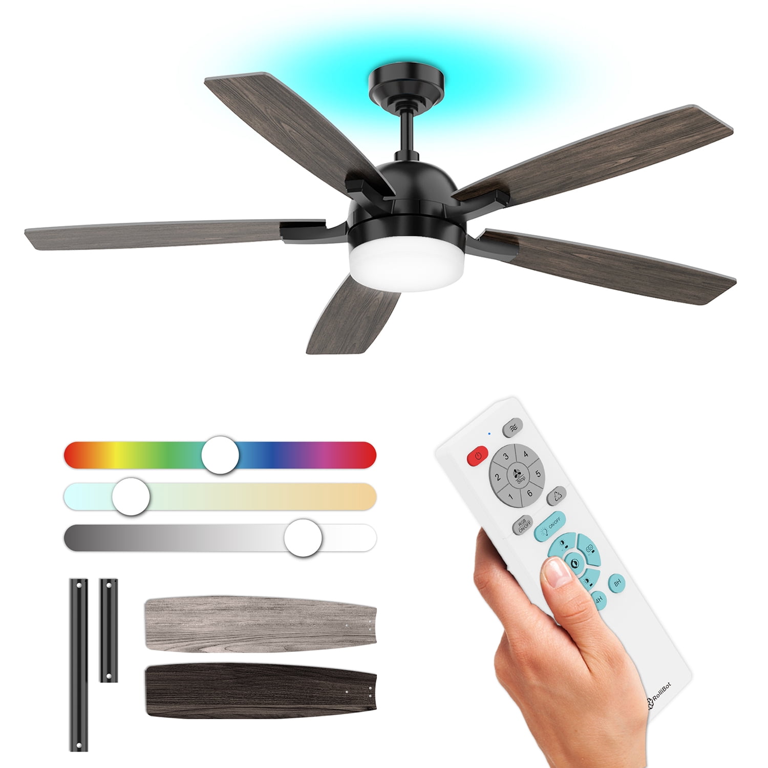 Rollibot 57-Inch Ceiling Fan with Light, Cool White & Warm White ...