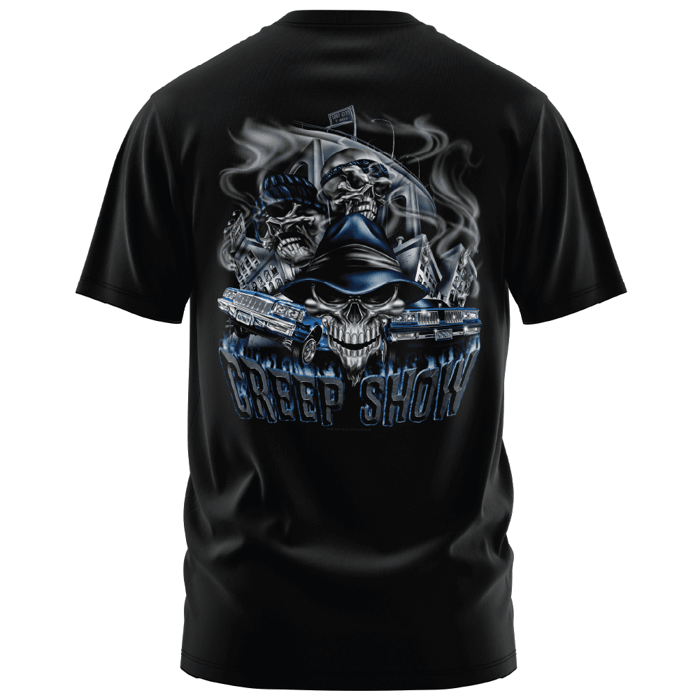 Rollin Hard men's Creep Show Lowrider black classic fit front and back ...