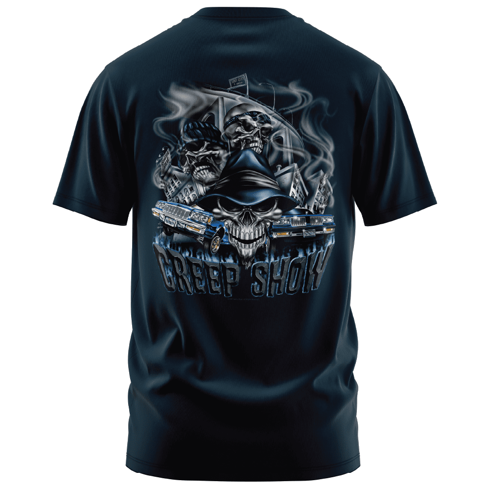Rollin Hard men's Creep Show Lowrider navy classic fit front and back ...