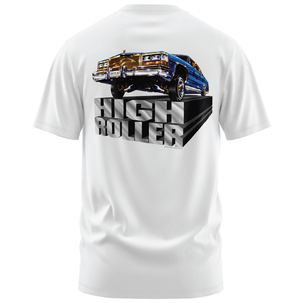 Rollin Hard men's High Roller Lowrider white classic fit front and back ...