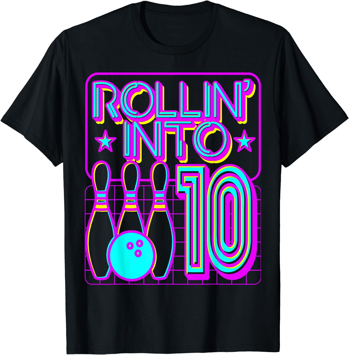Rollin Into 10 Bowling Bowler 10th Birthday Party Retro T-Shirt ...