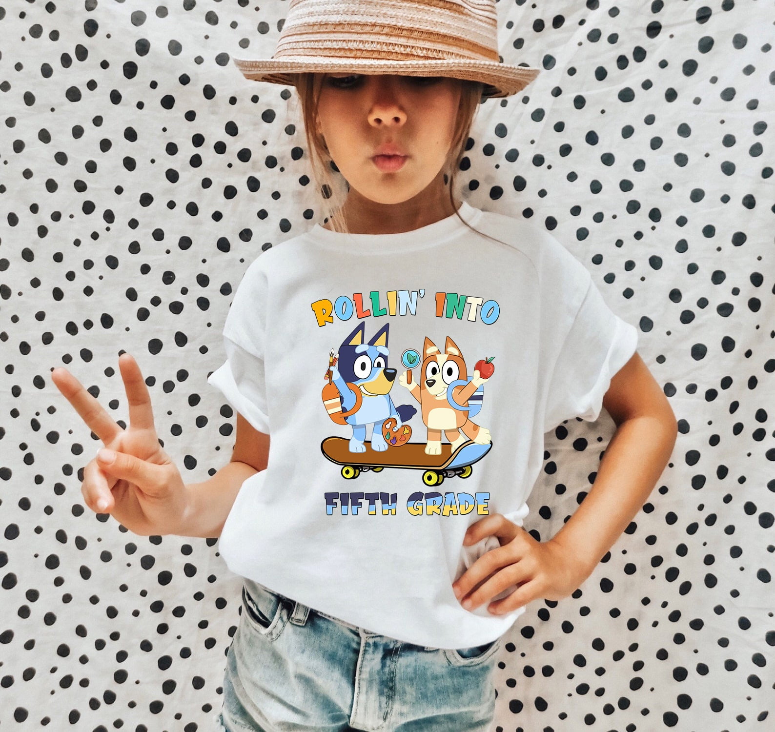 Rollin' Into Fifth Grade Bluey Bingo Youth T-shirt, Back to School ...