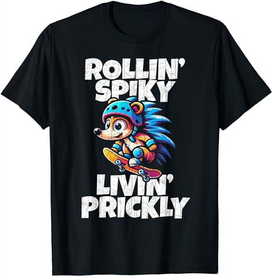 Rollin' Spiky Livin' Prickly Funny Skateboarder Hedgehog T-Shirt ...