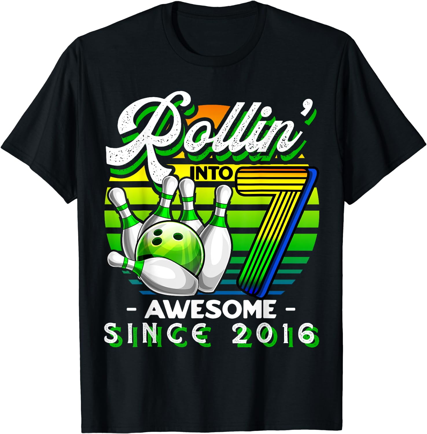 Rollin' into 7 Awesome 2016 Retro Bowling 7th Birthday Boys T-Shirt ...