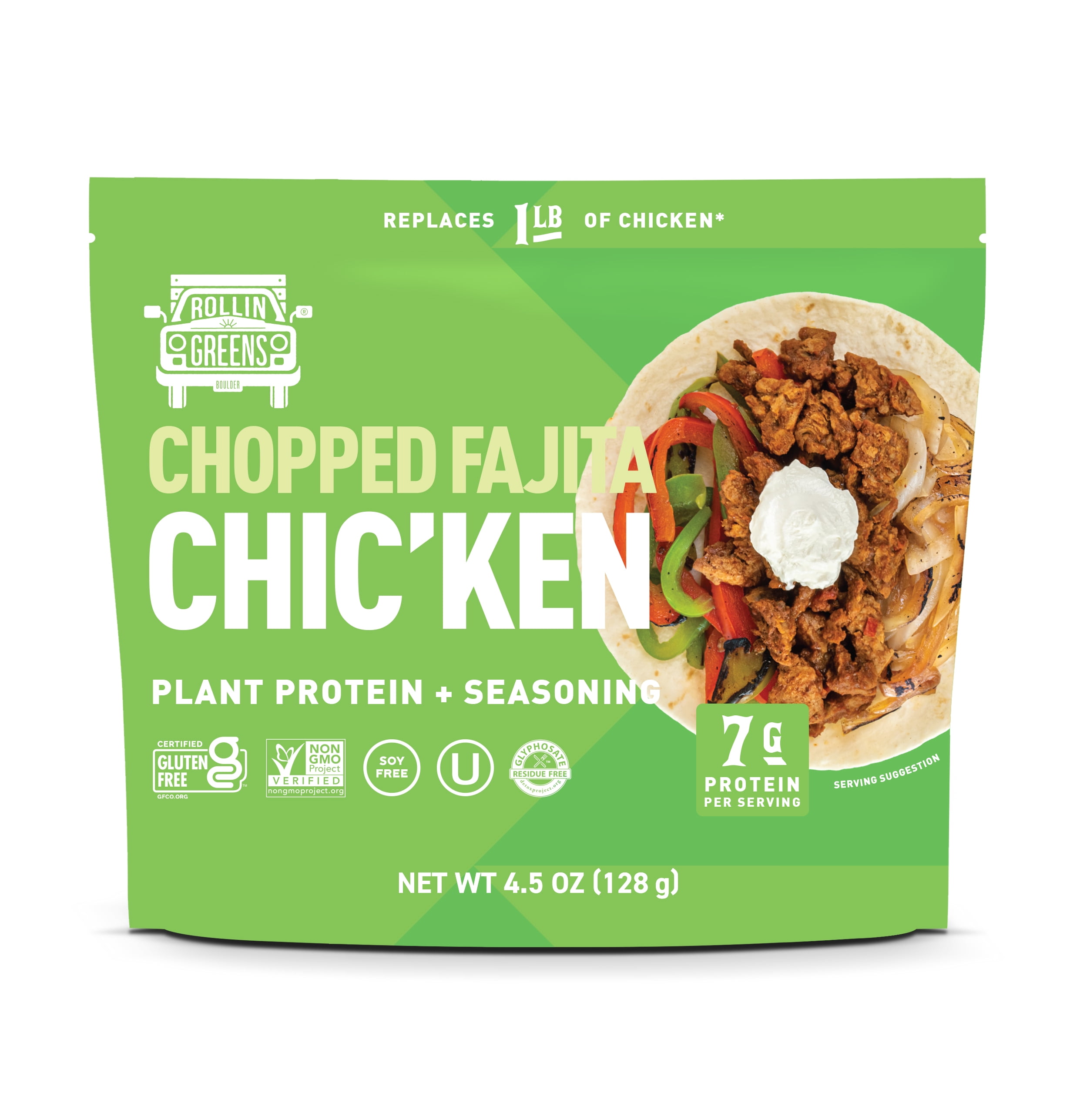 RollinGreens Plant-Based CHIC'KEN Chopped Fajita, 4.5 oz Pouch, 1 Count ...