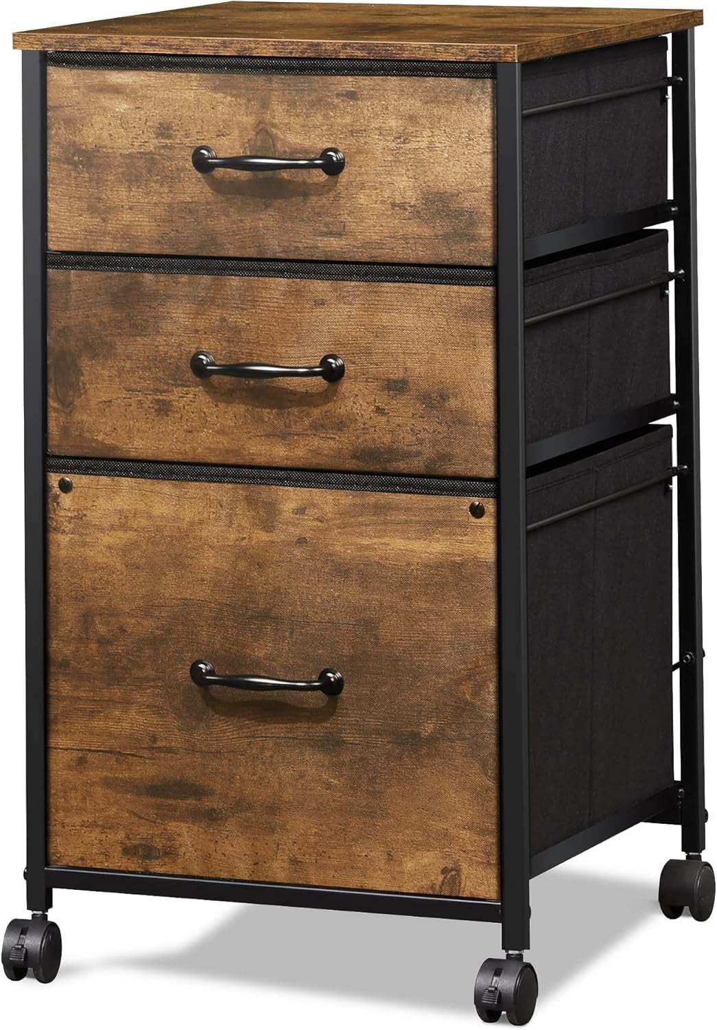 Rolling 3-Drawer Vertical File Cabinet with Rustic Brown Wood Grain ...