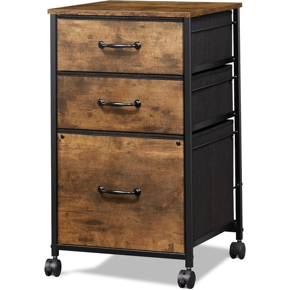 Rolling 3-Drawer Vertical File Cabinet with Rustic Brown Wood Grain ...