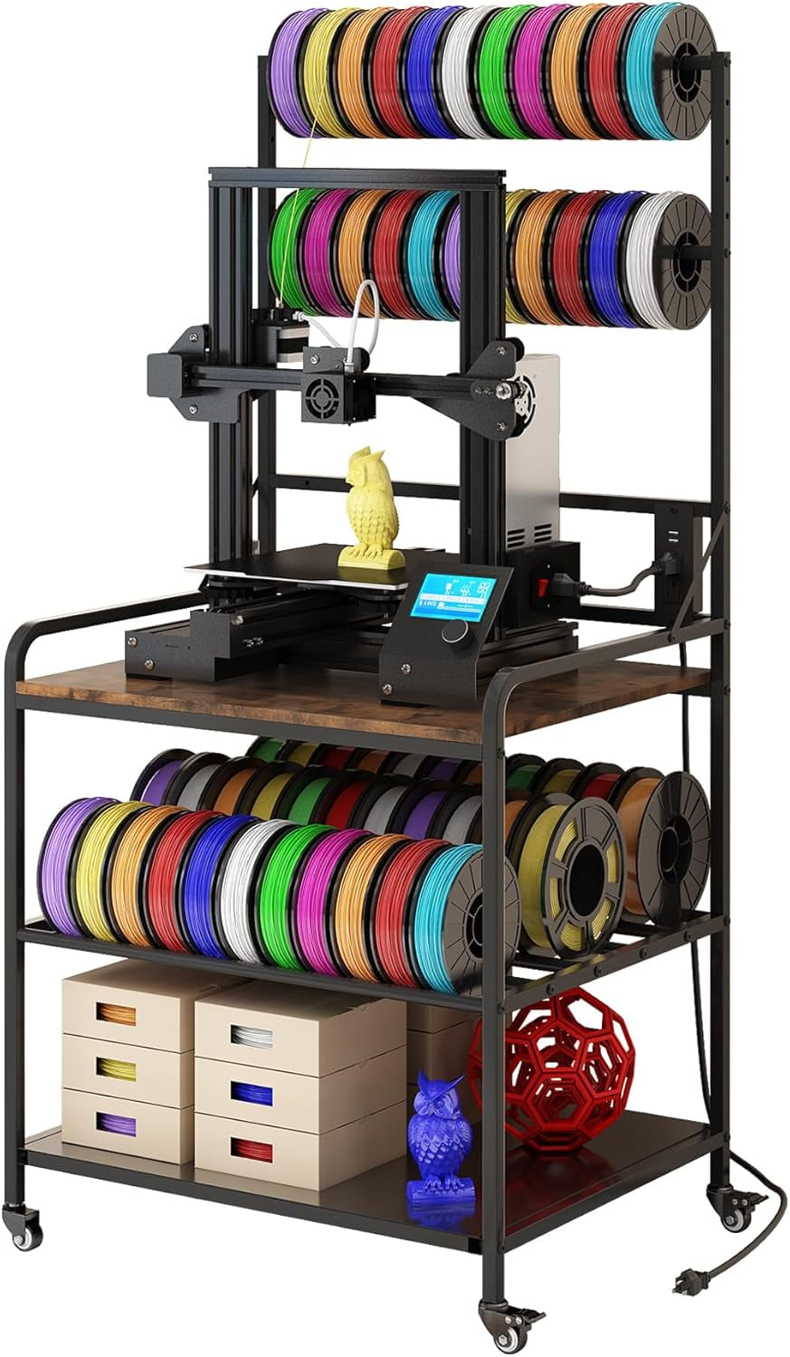 Rolling 3d Printing Stand, 3D Printer Filament Storage Rack Organizer, Heavy Duty Printer Table ...