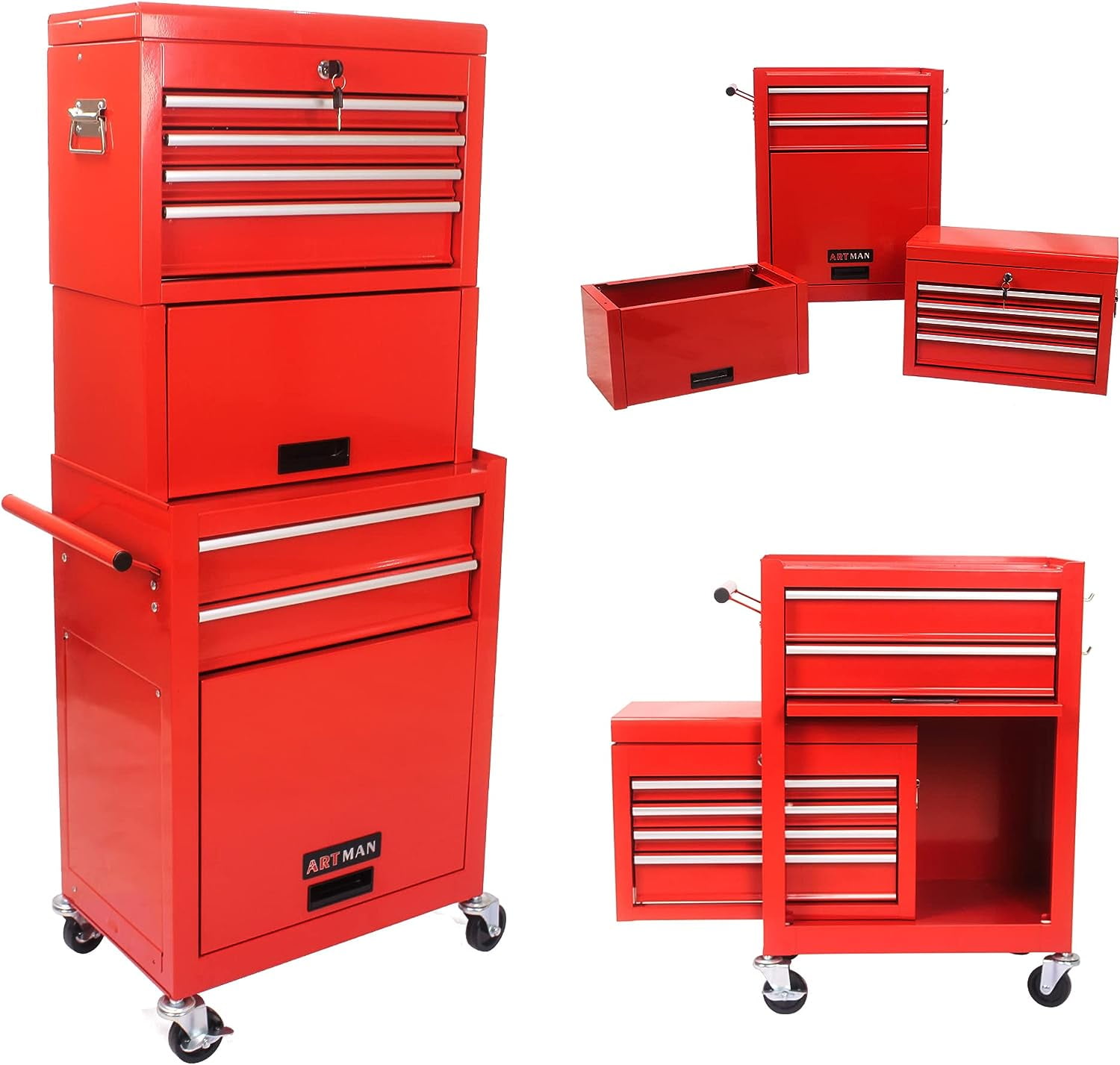 Rolling 6 Drawer Tool Cabinet - High Capacity Detachable Metal Chest ...