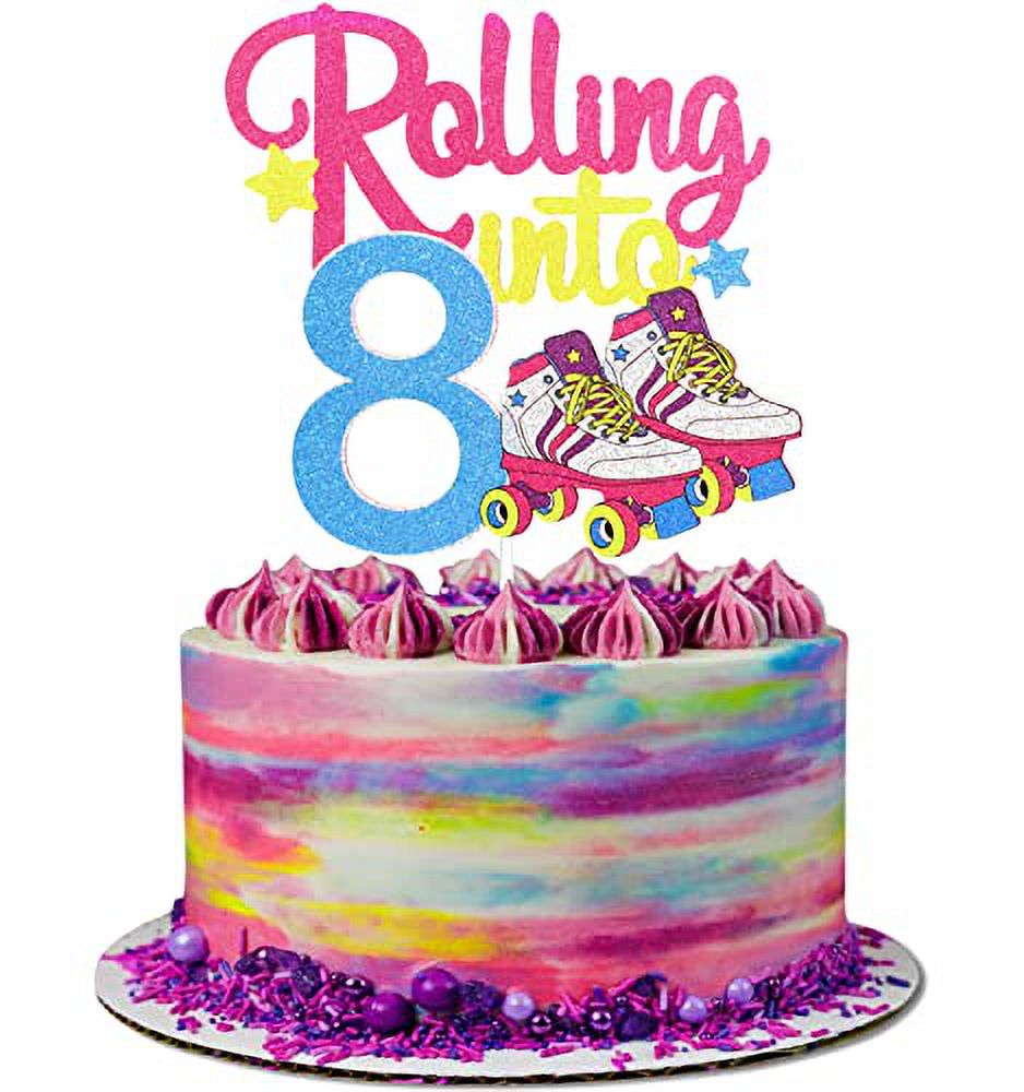Rolling Into 8 Roller Skating Happy Birthday Cake Topper - 90's ...