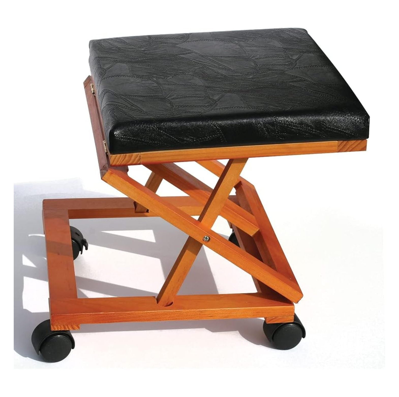 Rolling Adjustable Solid Wood Fold-A-Way Leather Cushion Foot Rest ...