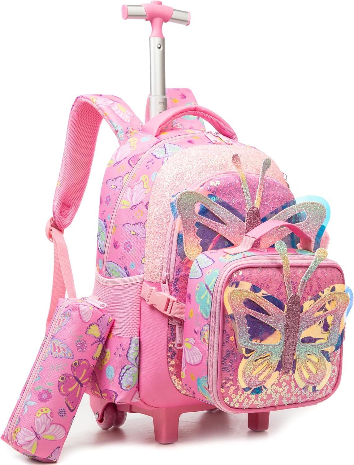 Kids Rolling Backpack for School Girls with Wheels Lunch Bag Pen Case ...