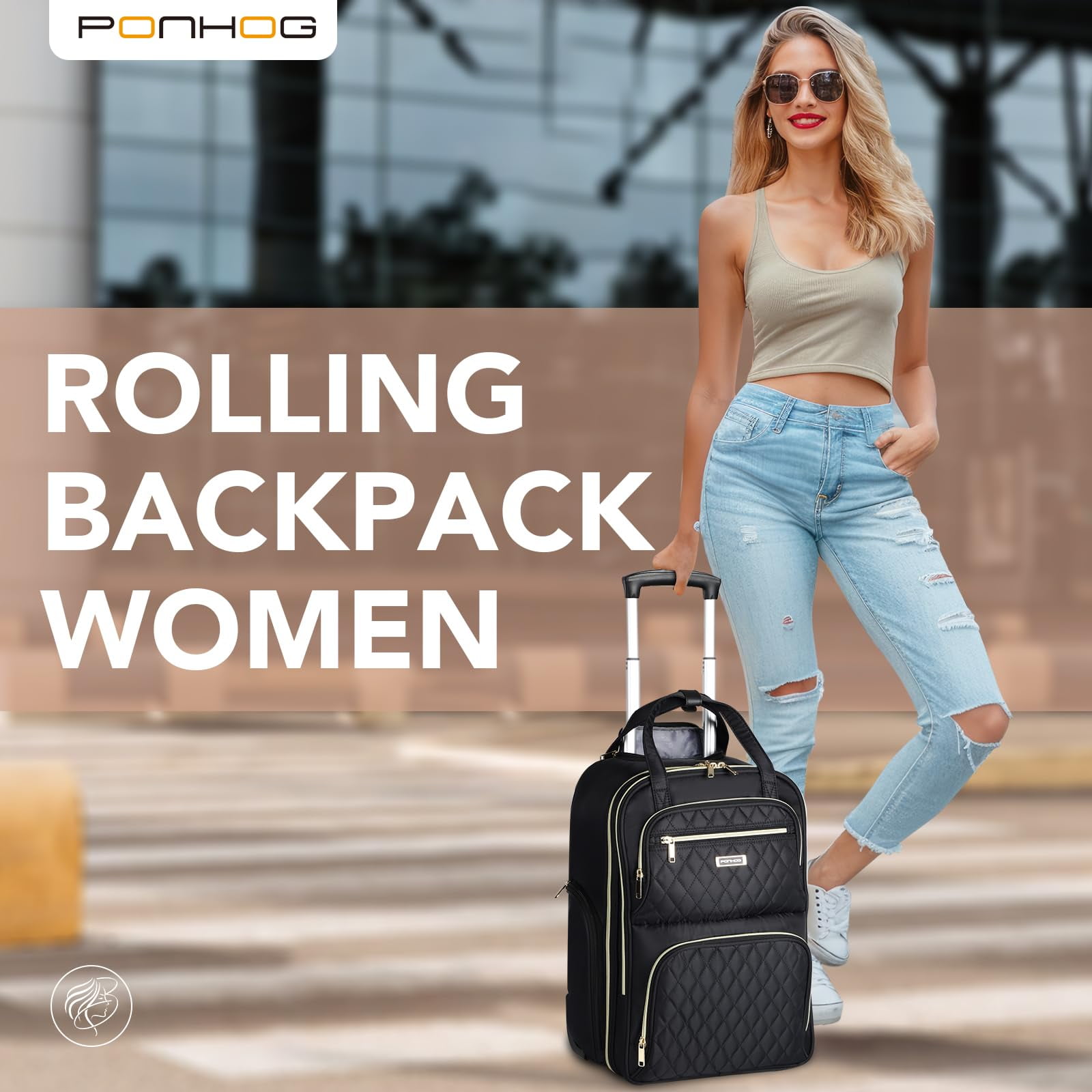 Rolling Backpack for Women, 15.6 Inch Travel Laptop Wheeled Backpack ...