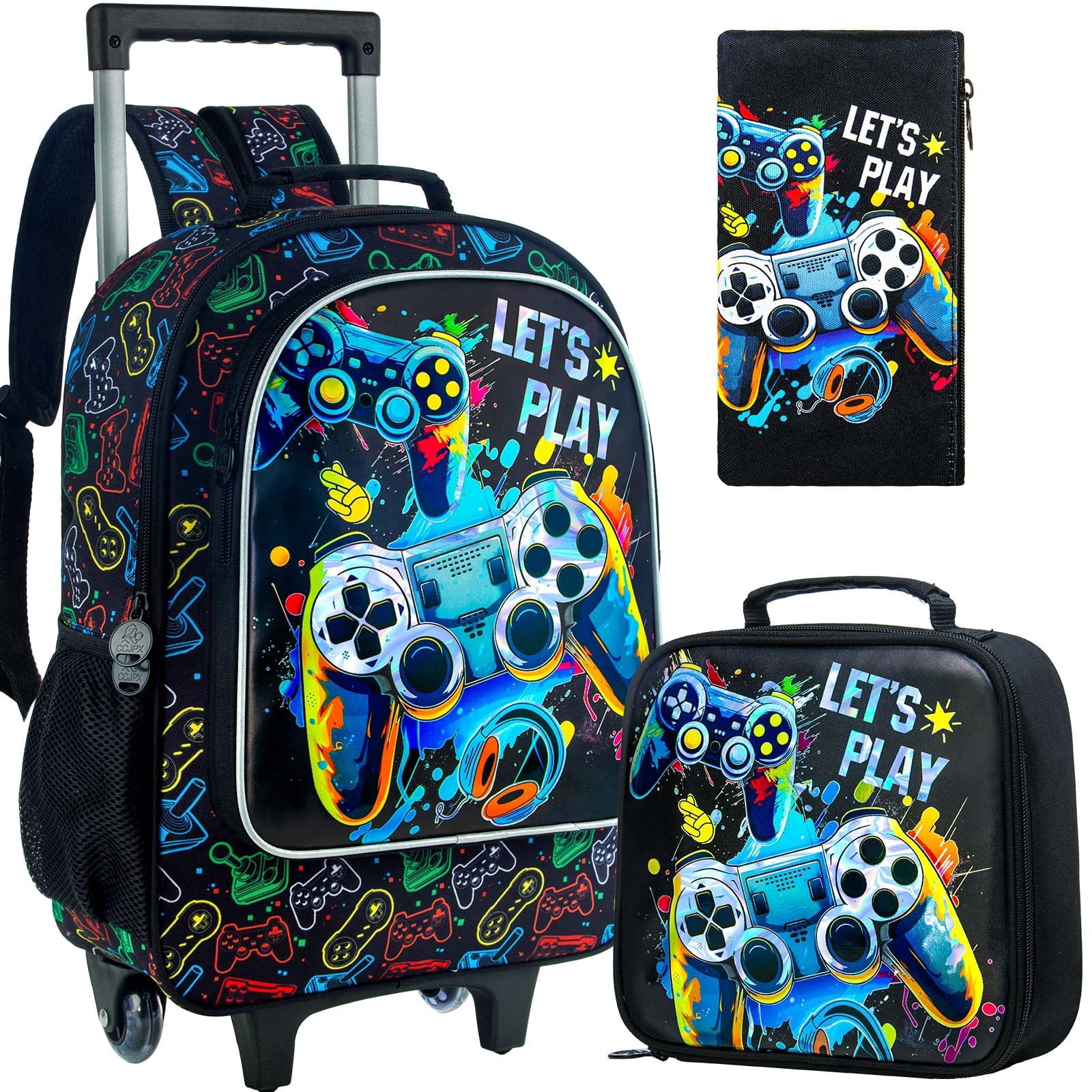 Rolling Backpack for Boys, 3PCS Kids Roller Bookbag with Lunch Bag ...