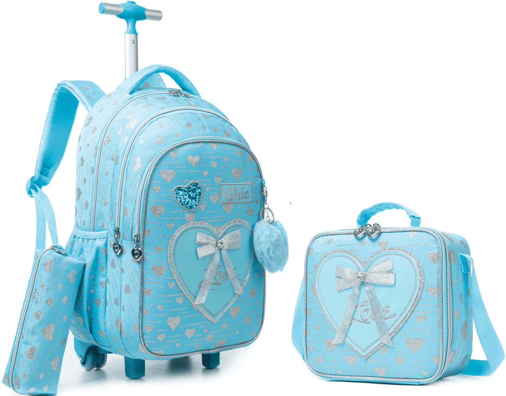 Rolling Backpacks for Girls with Wheels Lunch Box Pencil Case for ...