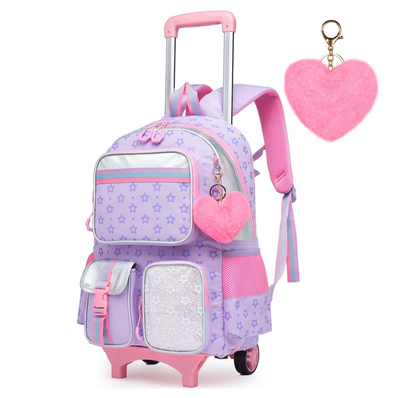 Kids Rolling Backpack for Girls Women, 17 Inch Roller Wheels School ...