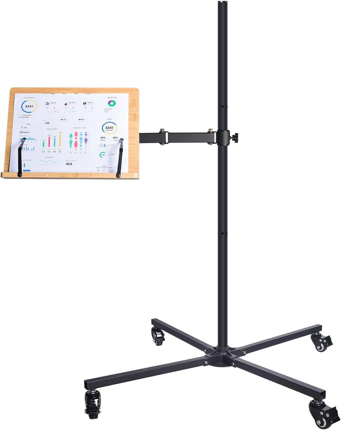 Rolling Bamboo Book Stand with Adjustable Height for Hands Free Reading ...