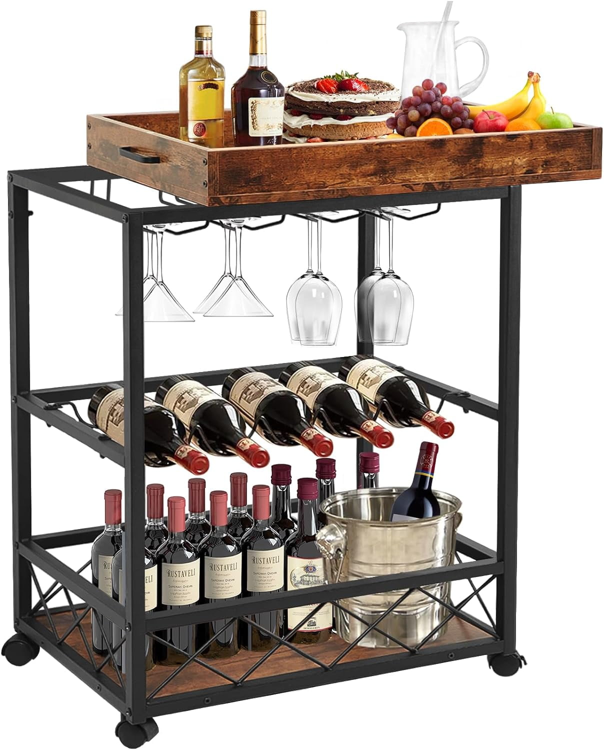 TooCust Rolling Kitchen Serving Cart with Removable Tray - Walmart.com