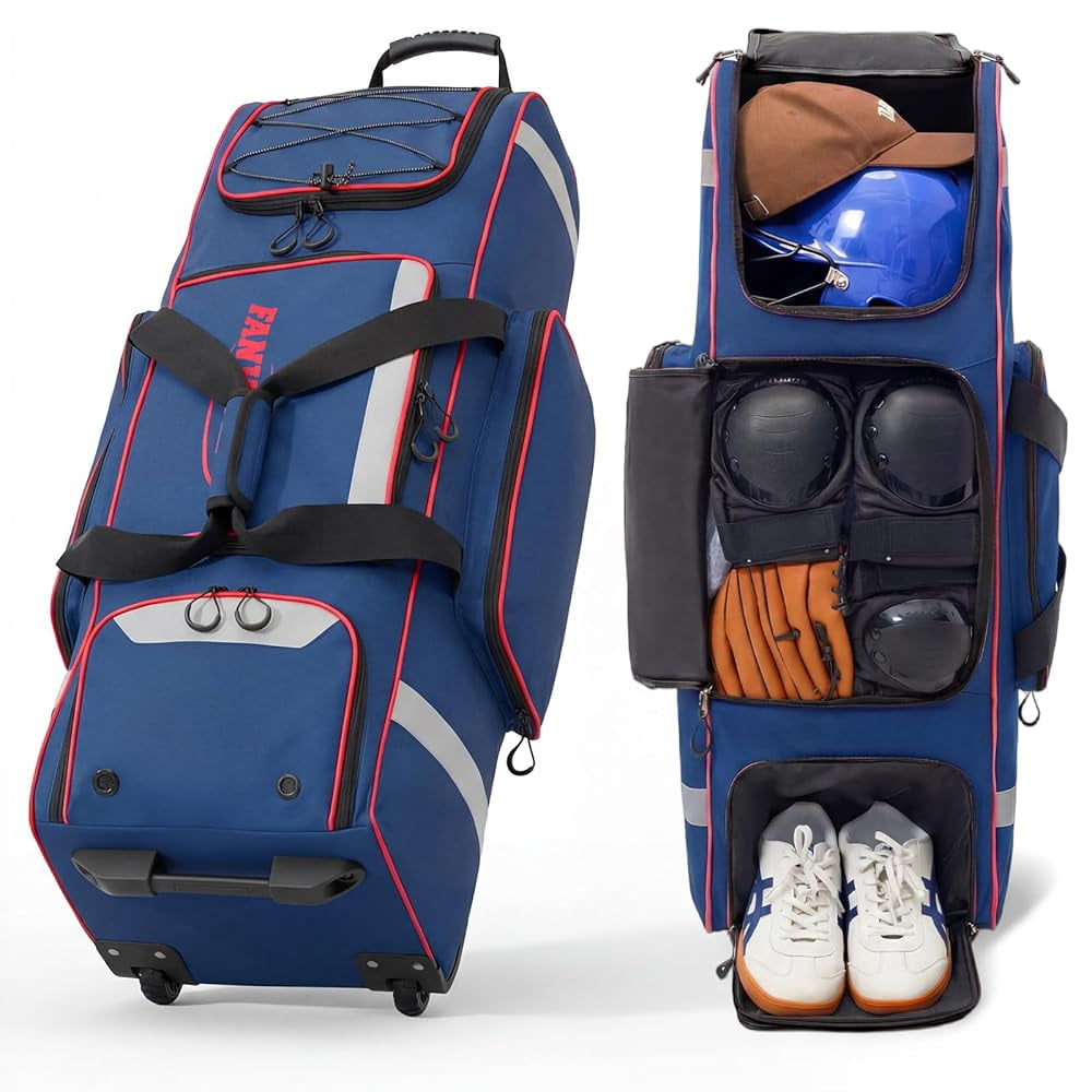 Rolling Baseball Bag with Wheels, Large Softball Catchers Gear Bag for ...