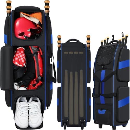 Rolling Baseball Catchers Bag with Wheels, Large Capacity Catcher Bag ...
