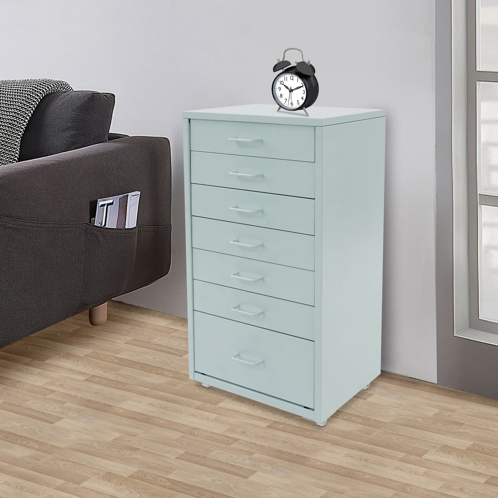 Rolling Bedside Table with 7 Drawers, Mobile Nightstand with Wheels ...