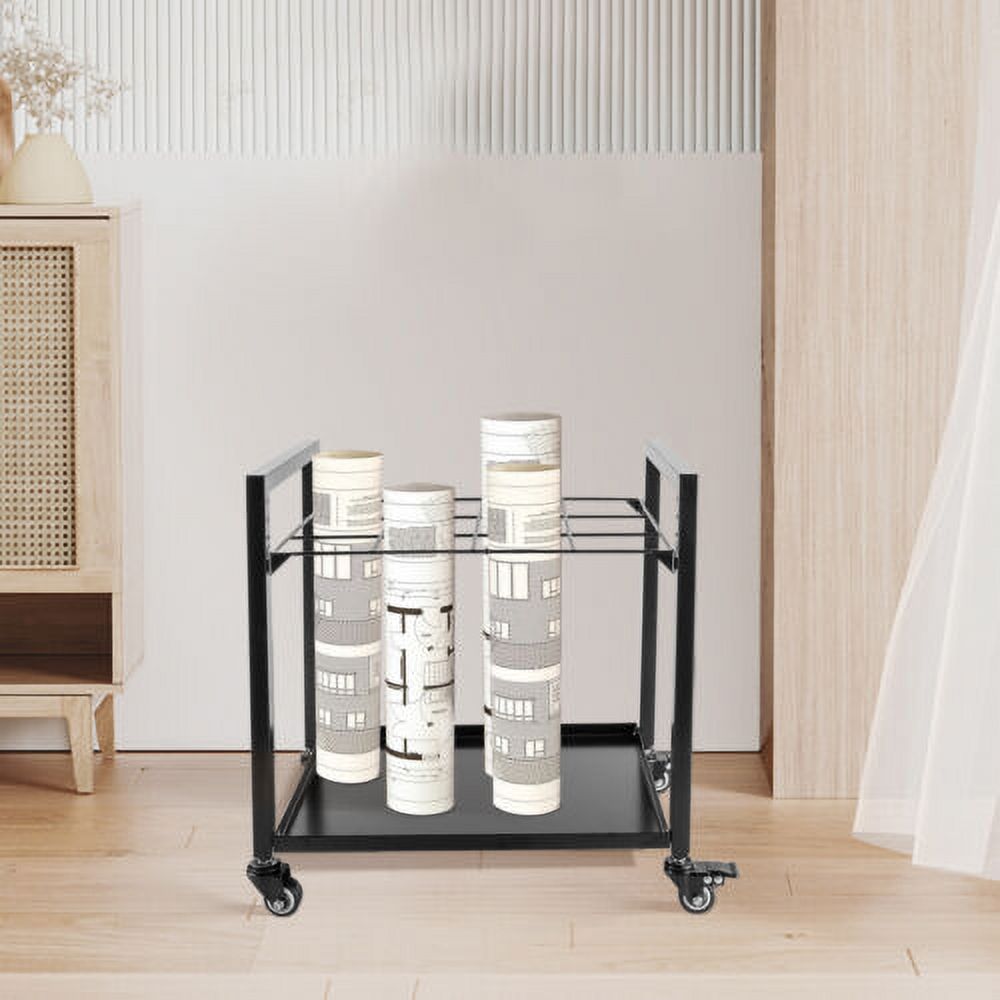 Rolling Blueprint Roll File Storage Rack Cart Office Blueprint ...