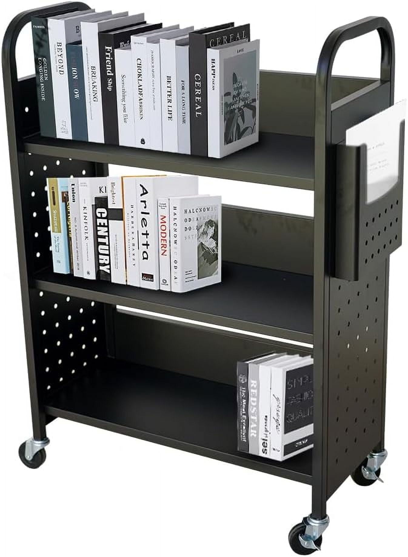 Rolling Book Cart, 300lbs Library Book Cart, 3 Tier Book Truck Single ...