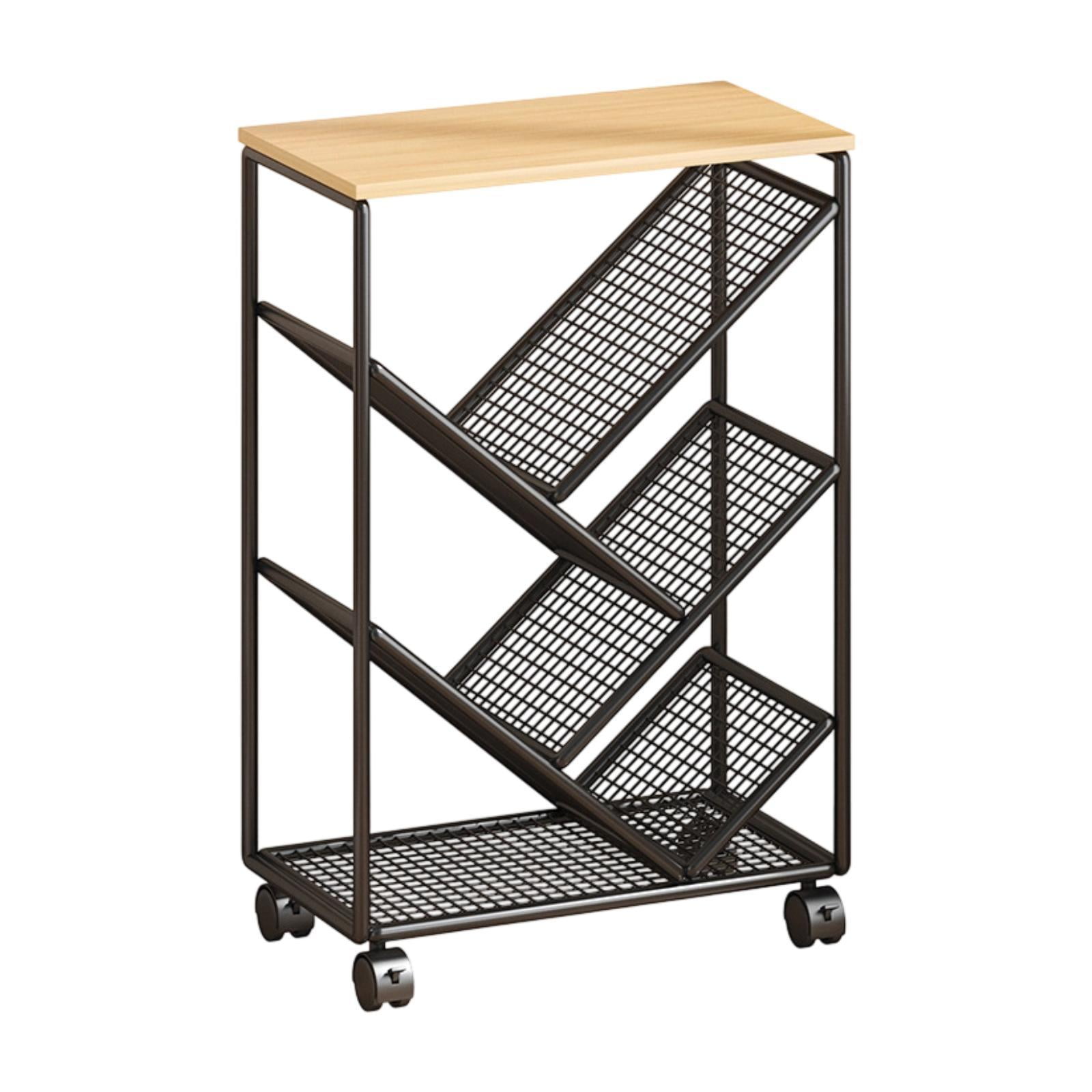 Rolling Bookcase with Wheels Mobile Storage Cart for Books Magazines ...