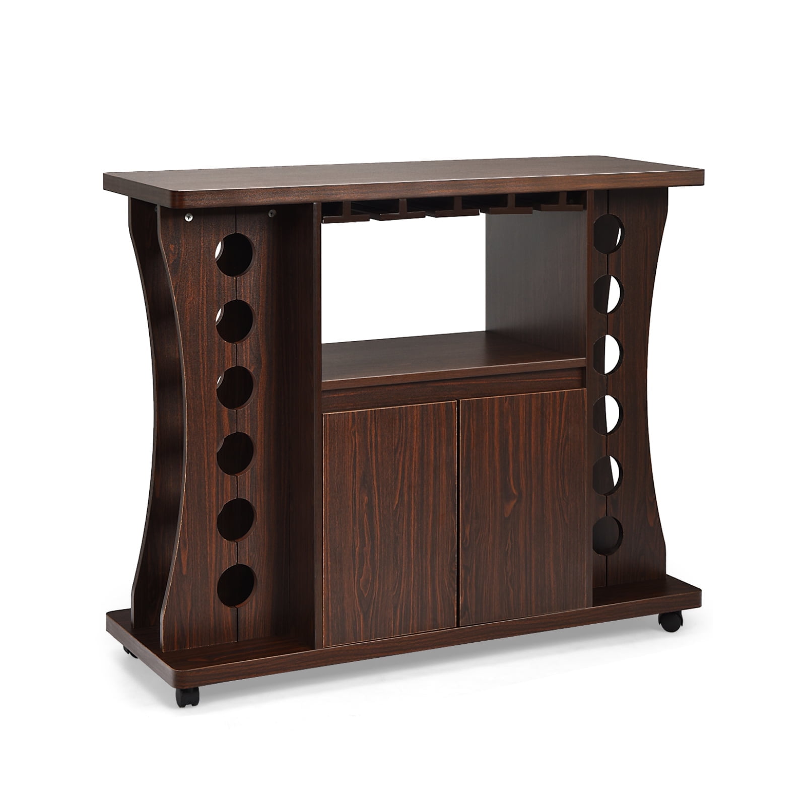 Rolling Buffet Sideboard Wooden Bar Storage Cabinet - Walmart.com
