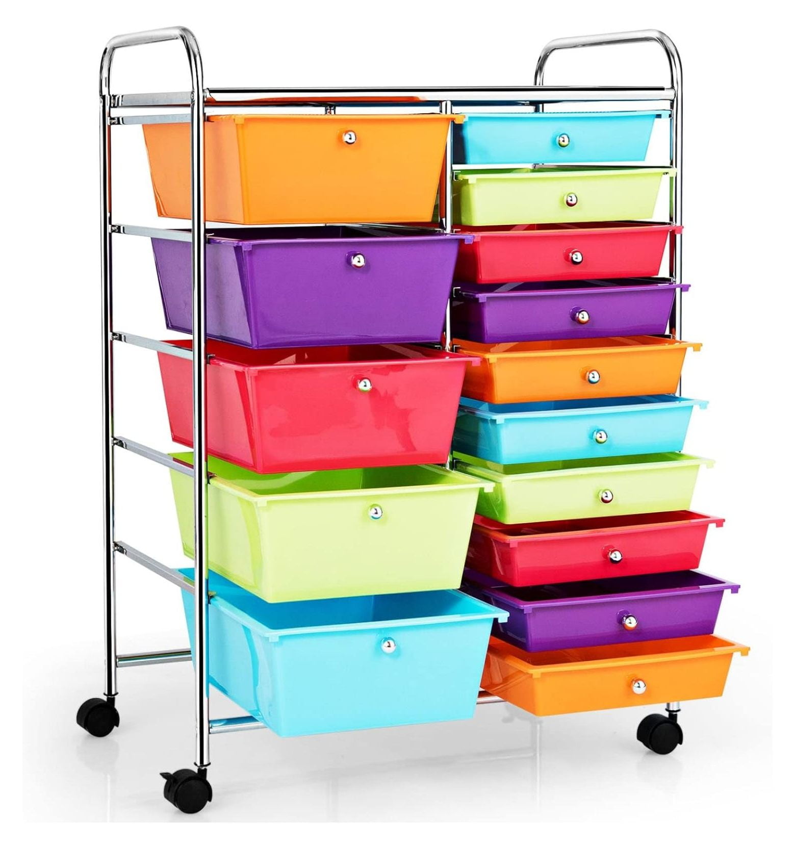 Rolling Cart with 15 Drawers, 15 Tiers Multicolor Trolley, Drawer Bin ...
