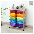 Rolling Cart with 15 Drawers, Clear Plastic Drawer Organizer w/Lockable ...