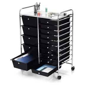 Simply Tidy Essex Black Rolling Cart, Drawers, Tray, Extendable Table ...