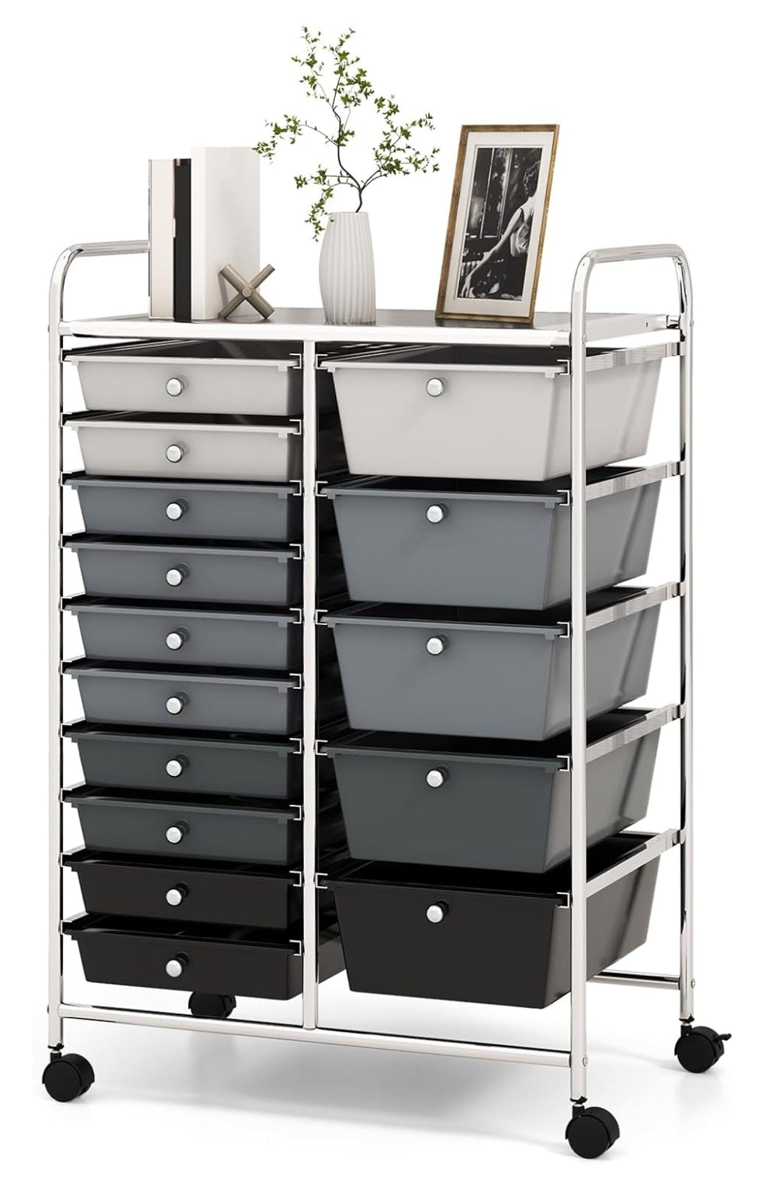 Rolling Cart with 15 Drawers, Rolling Drawer Organizer Cart w/Lockable ...