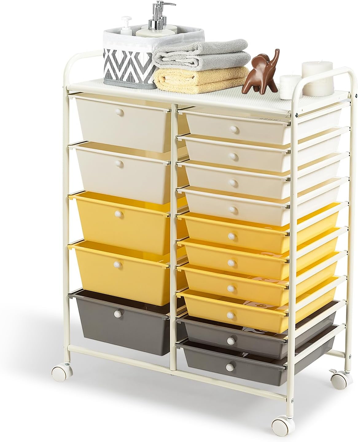 Rolling Cart with 15 Drawers, Rolling Drawer Organizer Cart w/Lockable ...