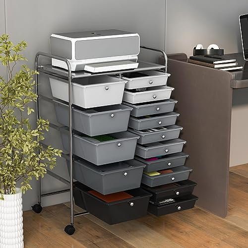 Rolling Cart with 15 Drawers, Rolling Drawer Organizer Cart w/Lockable ...
