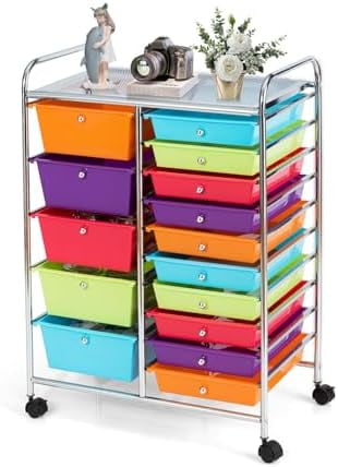 Rolling Cart with 15 Drawers, Rolling Drawer Organizer Cart w/Lockable ...