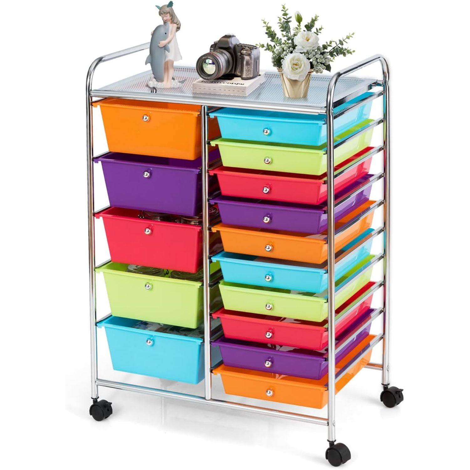 Rolling Cart with 15 Drawers, Rolling Drawer Organizer Cart w/Lockable ...