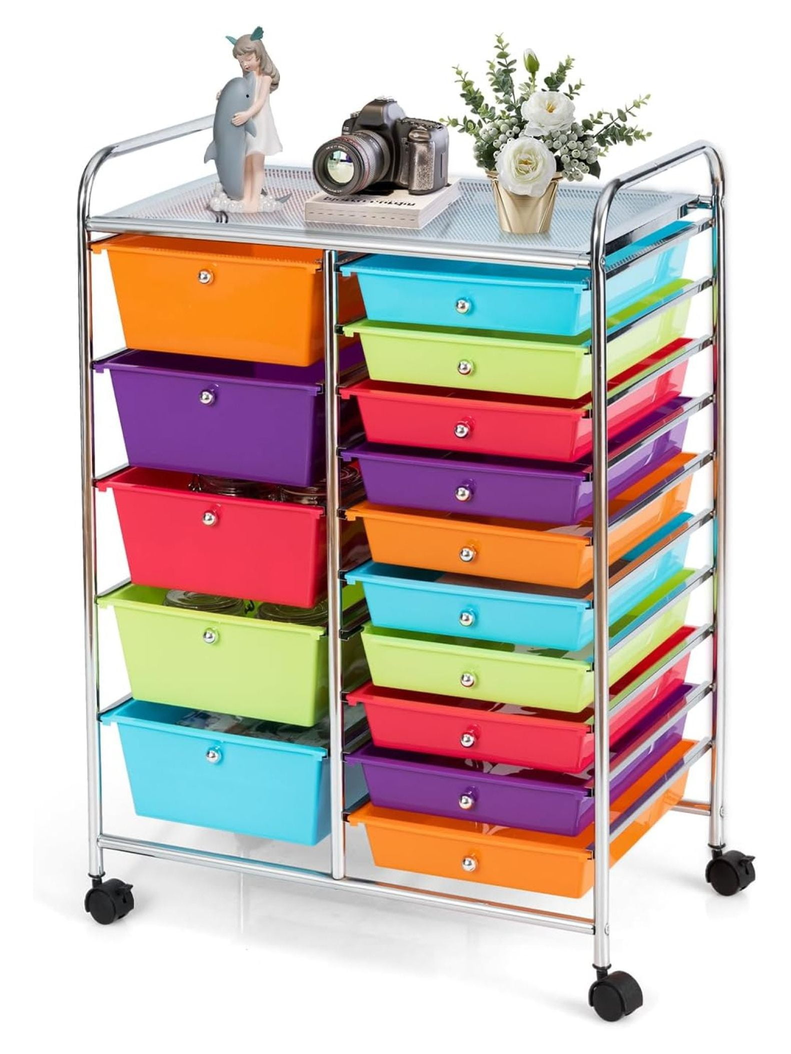 Rolling Cart with 15 Drawers, Rolling Drawer Organizer Cart w/Lockable ...