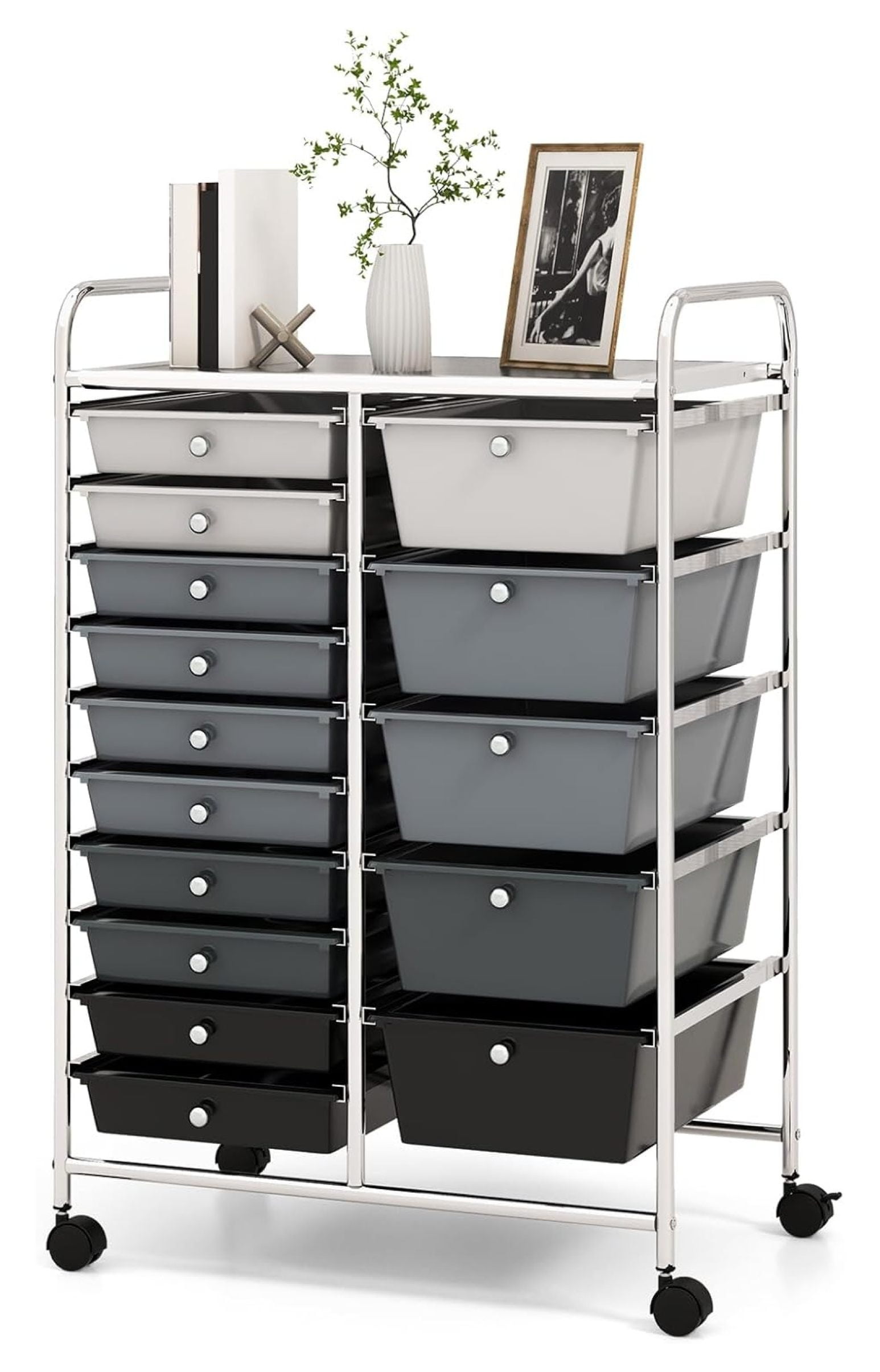 Rolling Cart with 15 Drawers, Rolling Drawer Organizer Cart w/Lockable ...