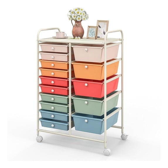Rolling Cart with 15 Drawers, Rolling Drawer Organizer Cart w/Lockable ...