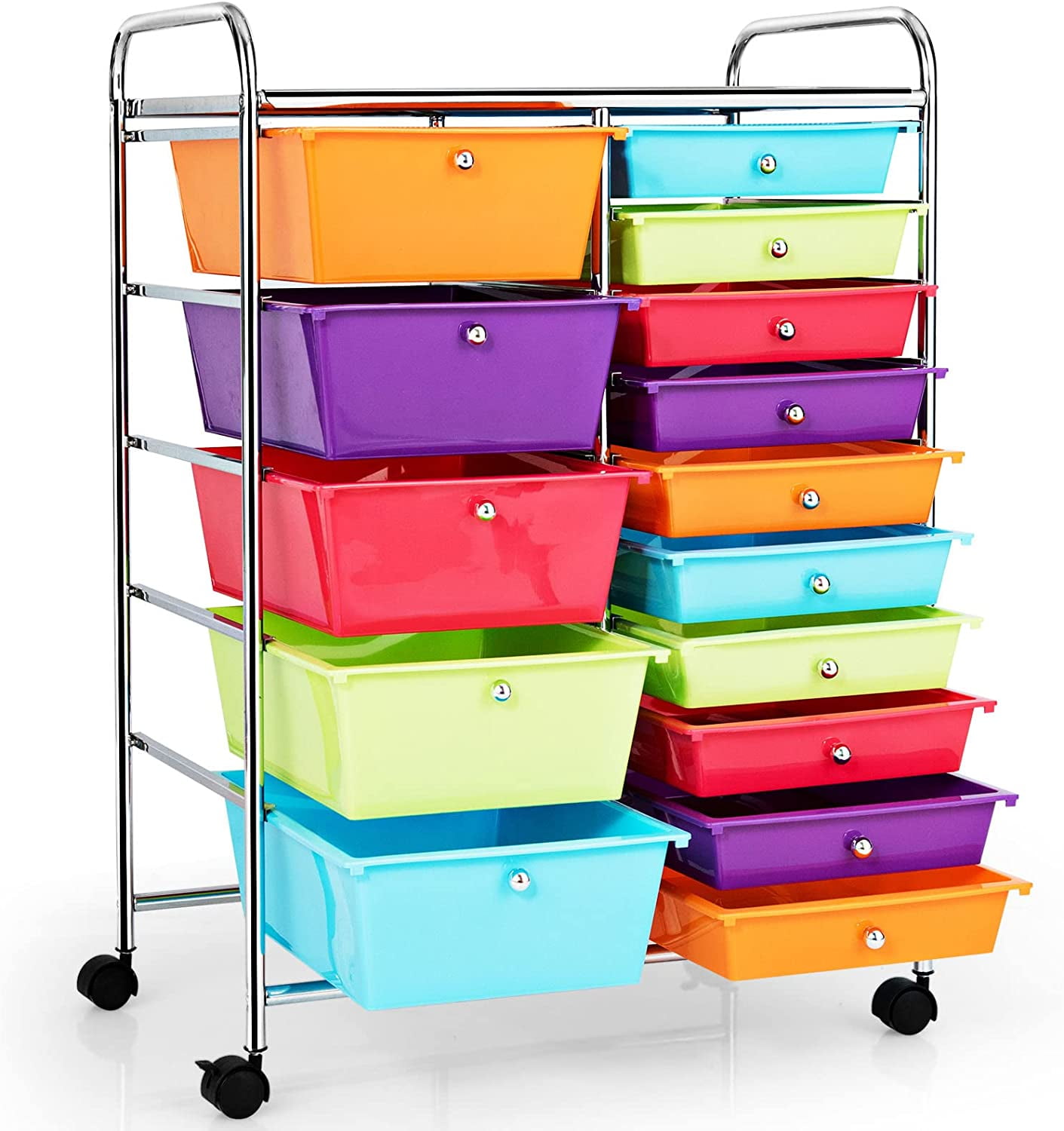 Rolling Cart with 15 Drawers, 15 Tiers Multicolor Trolley, Drawer Bin ...